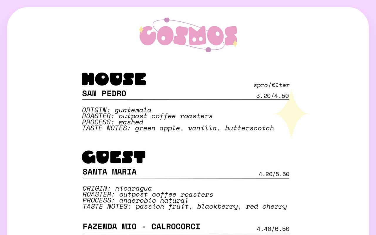 Cosmos Filter Menu